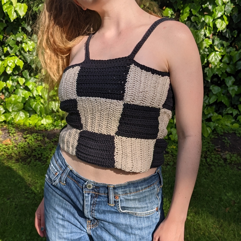 Checkerboard Crochet Halter Top - Gem